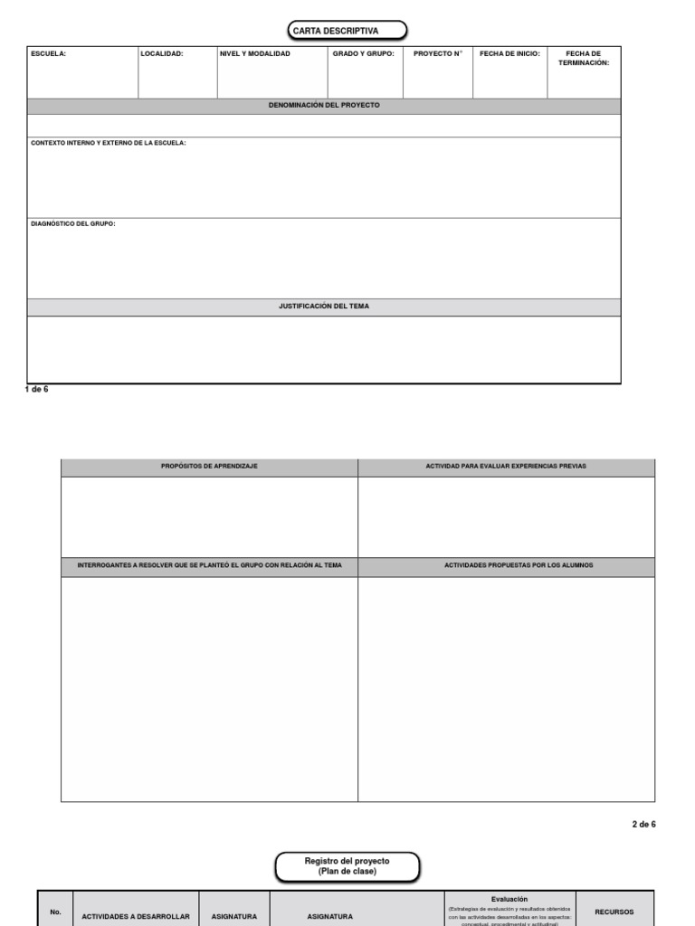 Carta Descriptiva Formato en Blanco