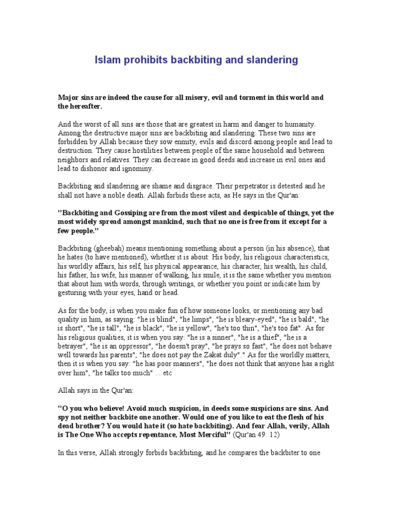 Islam Prohibits Backbiting and Slandering | PDF | Muhammad | Sin