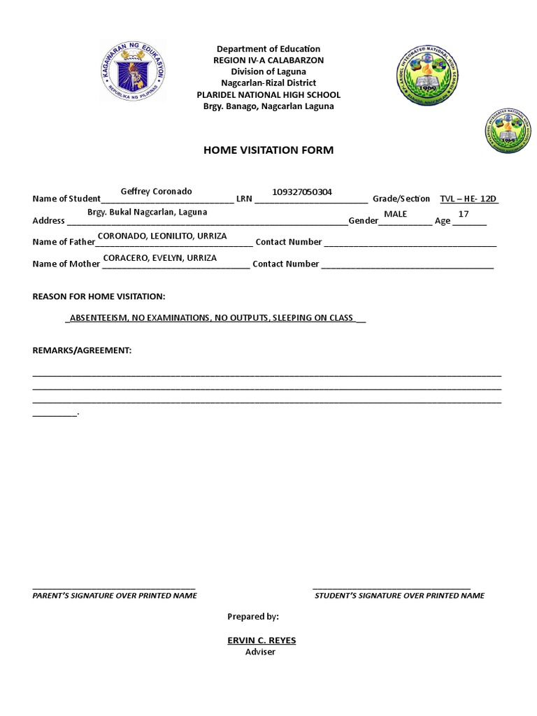 Home Visitation Form | PDF