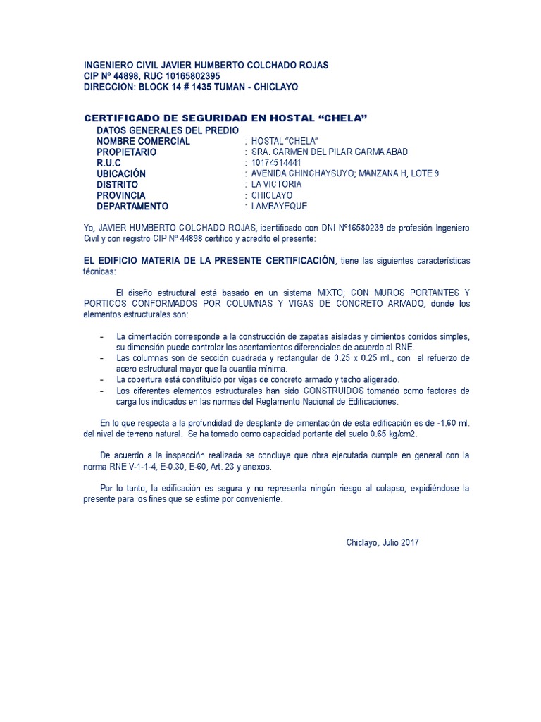 Certificado de Seguridad Estructural | PDF