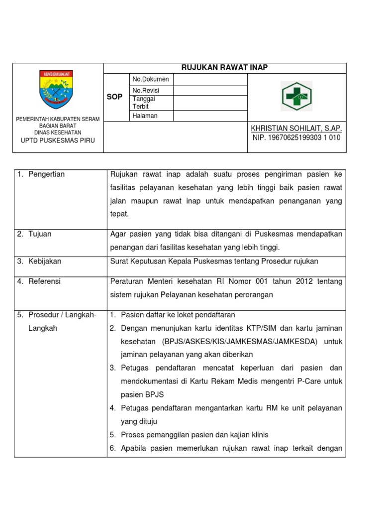 Sop Rujukan Rawat Inap | PDF