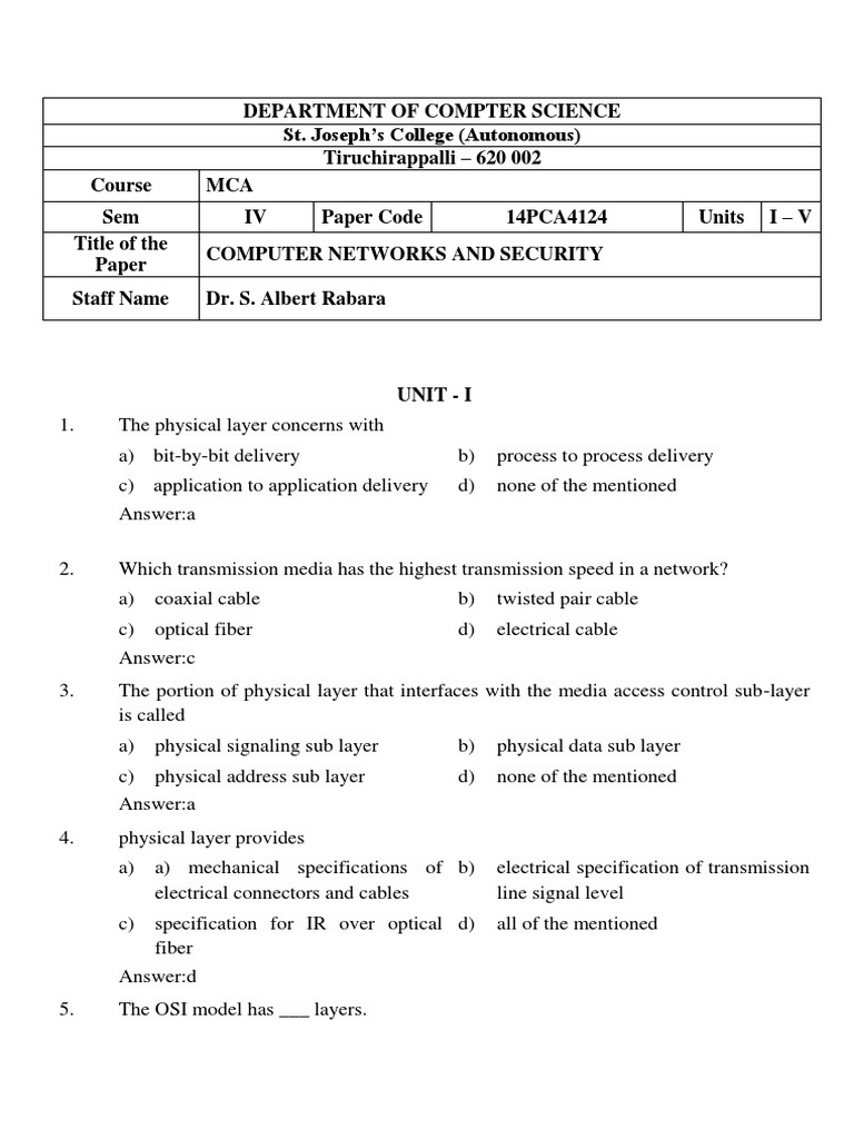 II Mca MCQ Networks and Network Security | PDF | Internet Protocols | Internet Protocol Suite