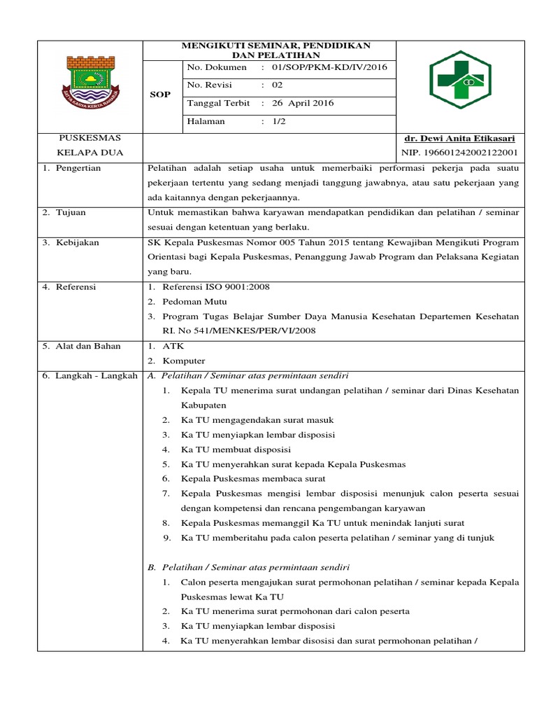 SOP Seminar Atau Pelatihan