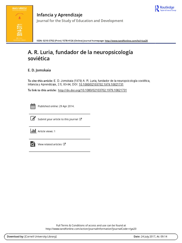 A. R. Luria: Fundador de la Neuropsicología | PDF | Inteligencia ...