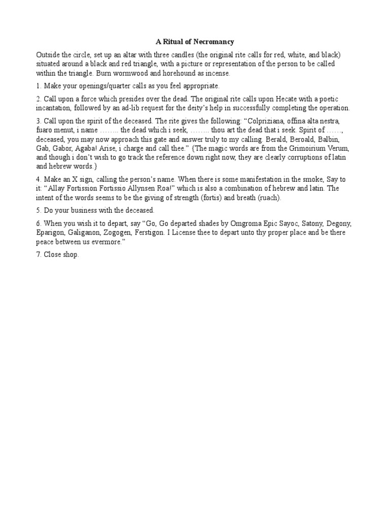Necromancy Ritual Instructions | PDF | Religion & Spirituality | Poetry