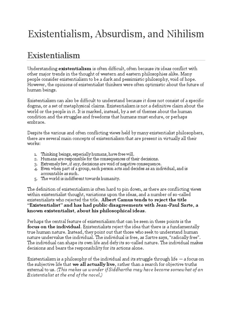 Absurdism Existentialism Nihilism | Existentialism | Nihilism