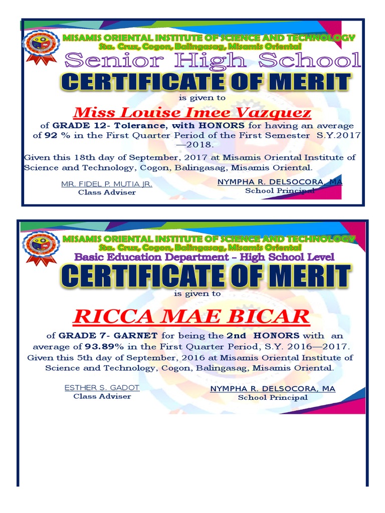 Merit Card - Grade 12 | PDF