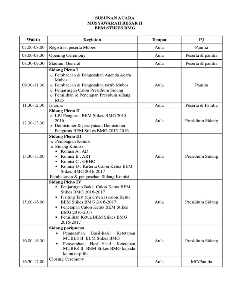 (Acara) Susunan Acara Mubes | PDF