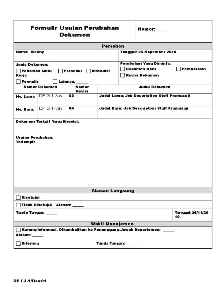 Formulir Usulan Perubahan Dokumen | PDF