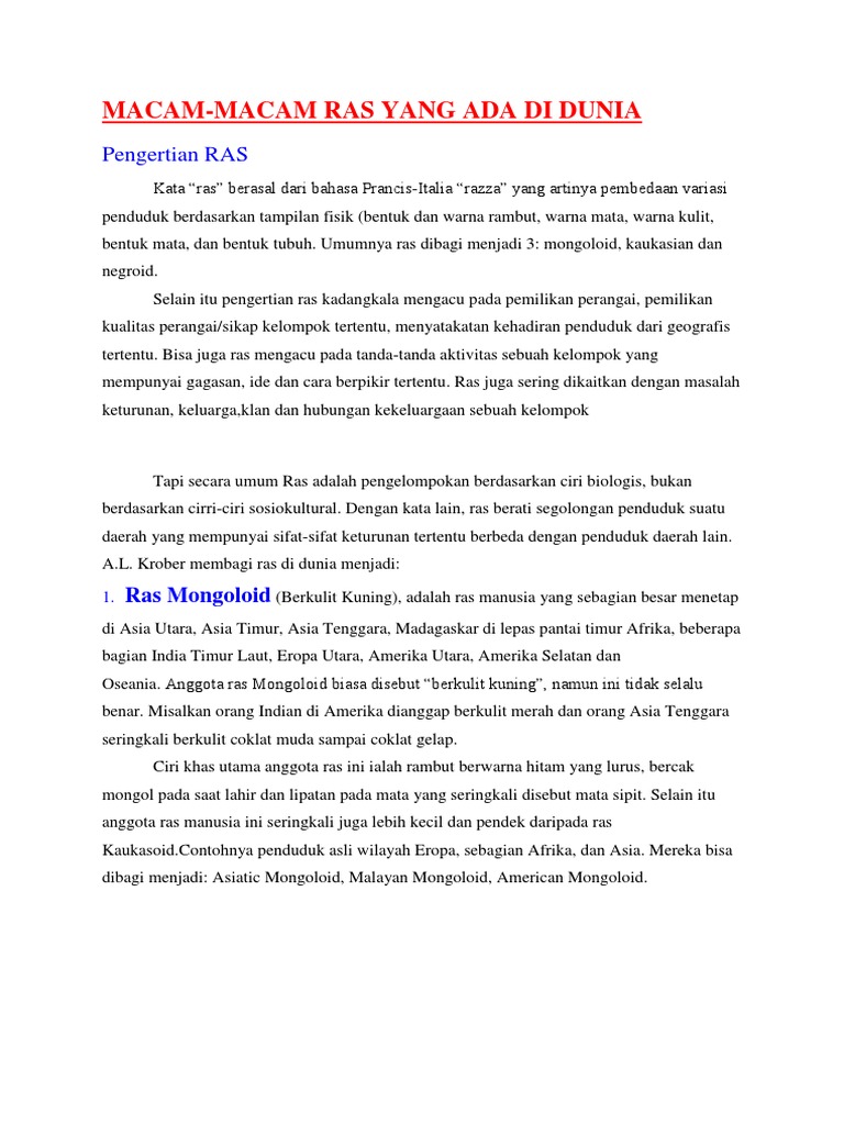 Klasifikasi Ras di Dunia | PDF