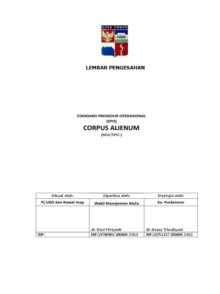 SOP Corpus Alienum | PDF