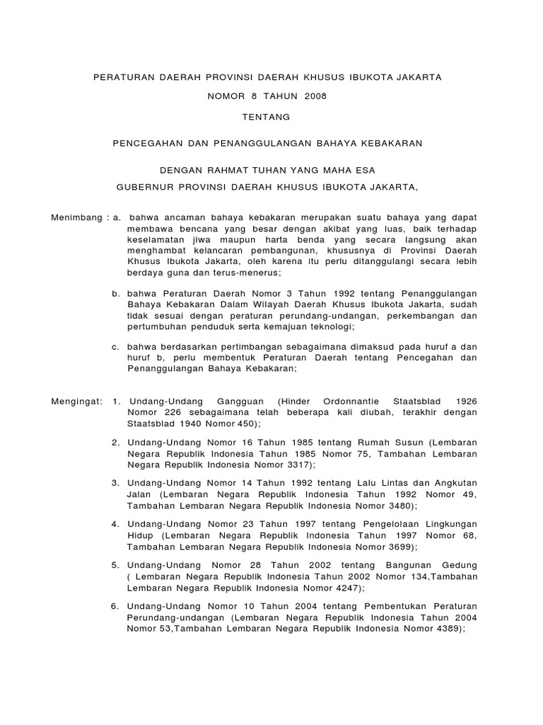 PERDA 8 TH 2008 Kebakaran PDF | PDF