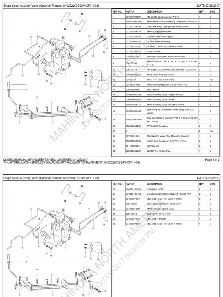 Single Spool Auxiliary Valve Parts List | PDF | Valve | Manufactured Goods