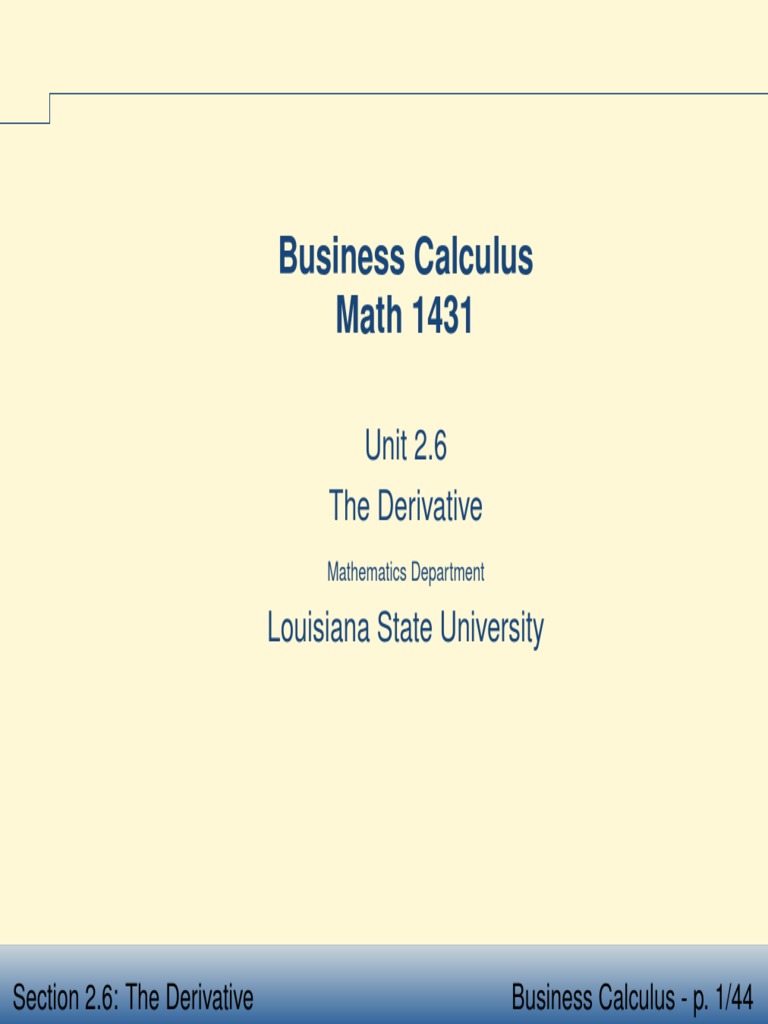 Business Calculus Math 1431: Unit 2.6 The Derivative | PDF | Tangent ...