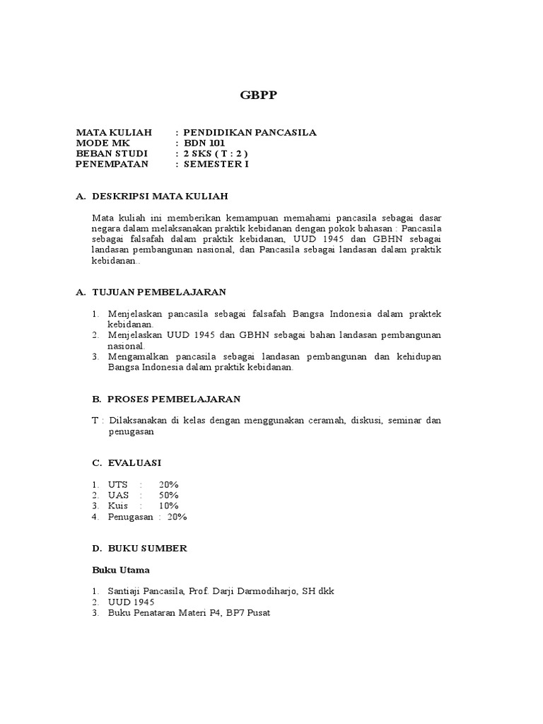 GBPP Pendidikan Pancasila | PDF