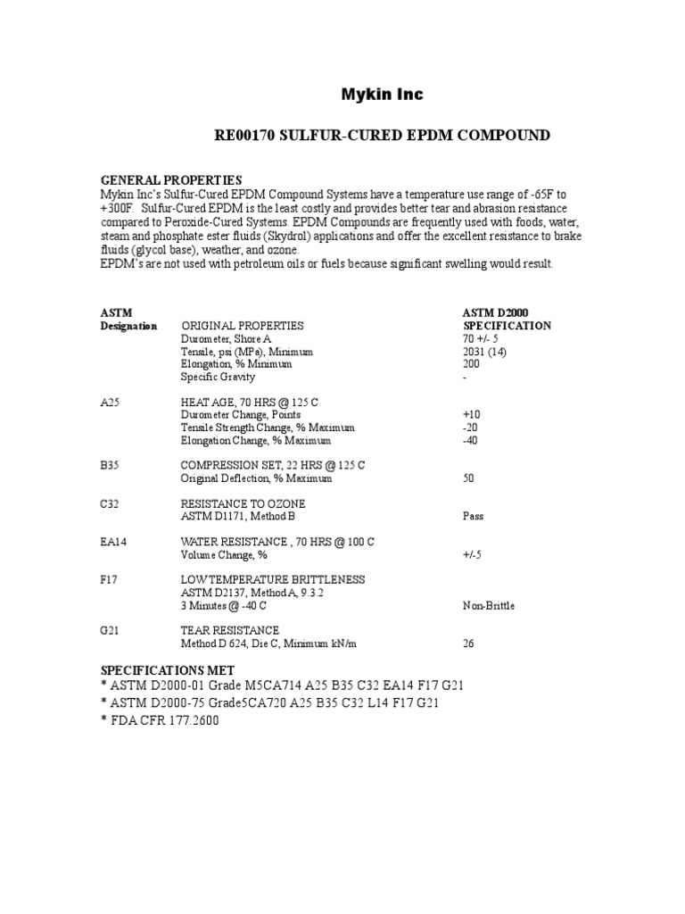 EPDM 70 Specifications PDF | PDF | Materials | Applied And ...