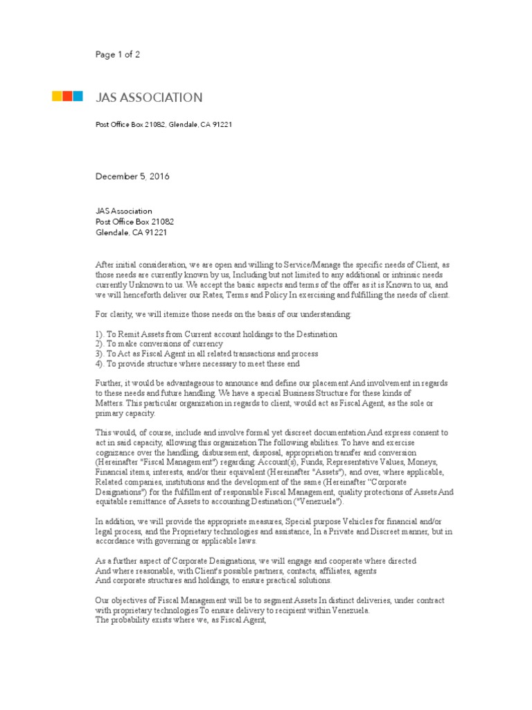 JAS Association - Fiscal Agency Letter | PDF | United States Postal ...