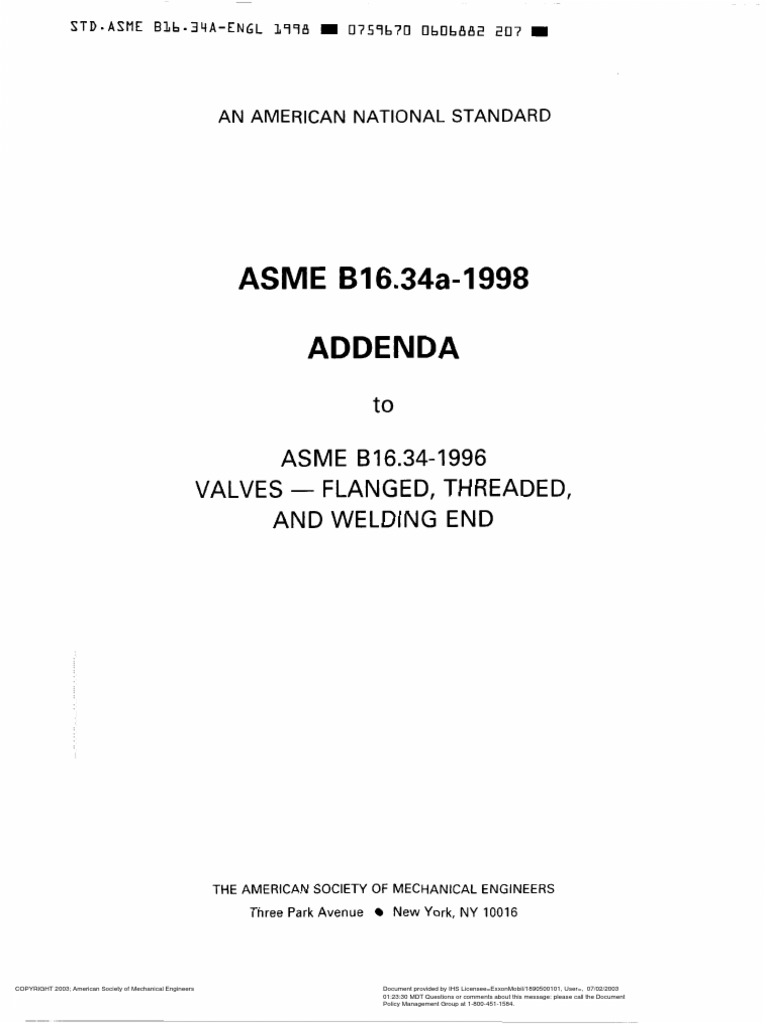 ASME B16.34 - Valves - Flanged, Threaded and Welding Ends | PDF | Valve ...