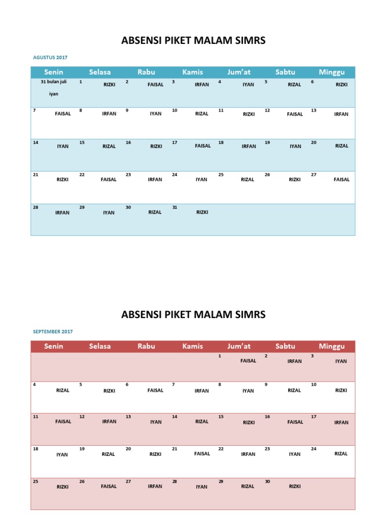 Absensi Piket Malam Simrs | PDF