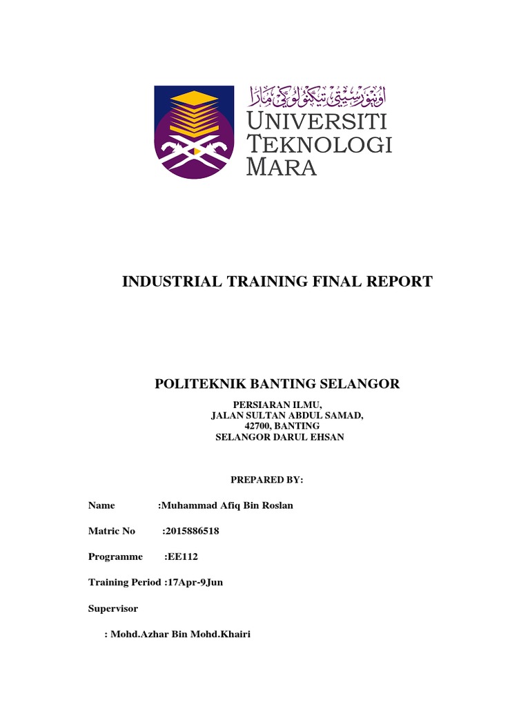 Politeknik Banting Industrial Training Report | PDF | Electrical ...