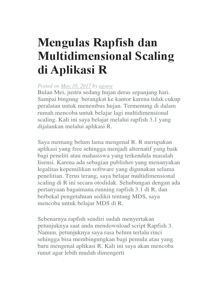 Mengulas Rapfish Dan Multidimensional Scaling Di Aplikasi R | PDF