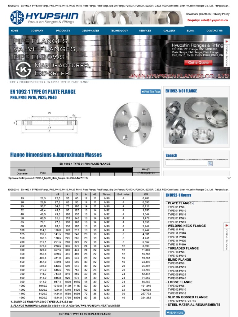 Flanges - En1092-1 Type 01 Flange | PDF