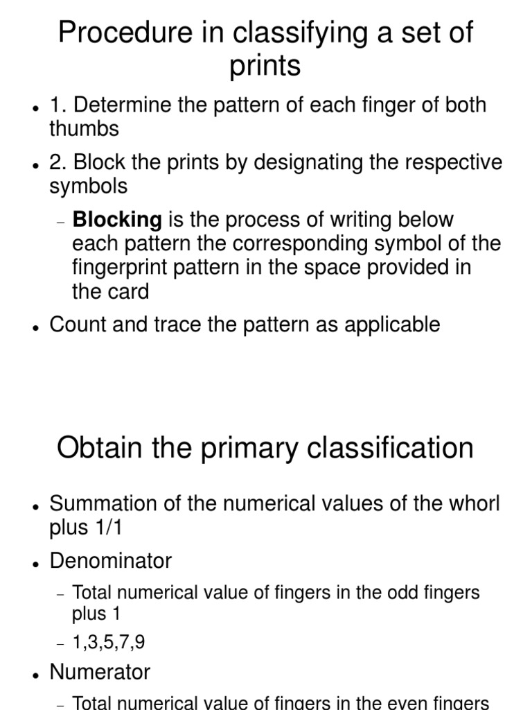 Fingerprint Classification Formula | PDF | Fingerprint | Hand