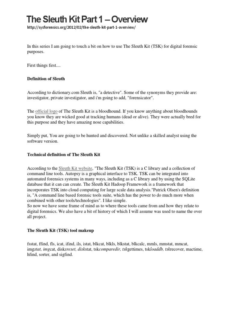 The Sleuth Kit Part 1 - Overview | PDF | Digital Forensics | Computer Forensics