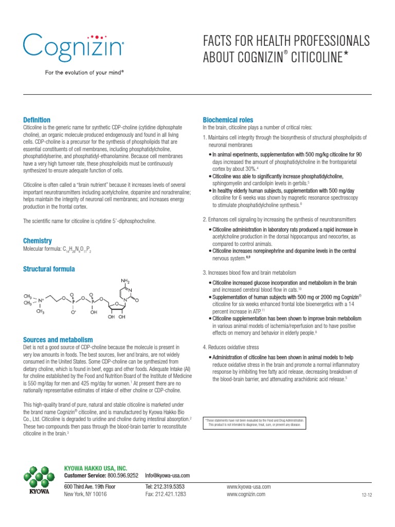 Cognizin Factsheet HCP | Download Free PDF | Neuroscience | Biology