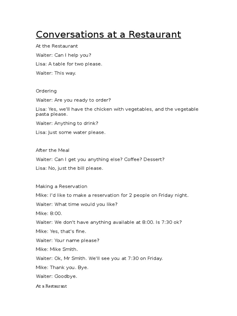 Restaurant Conversations and Orders | PDF | Lunch | Restaurants