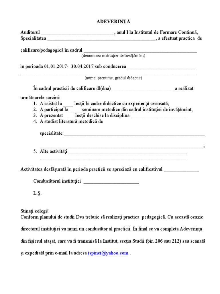 17 Model Adeverinta Practica | PDF