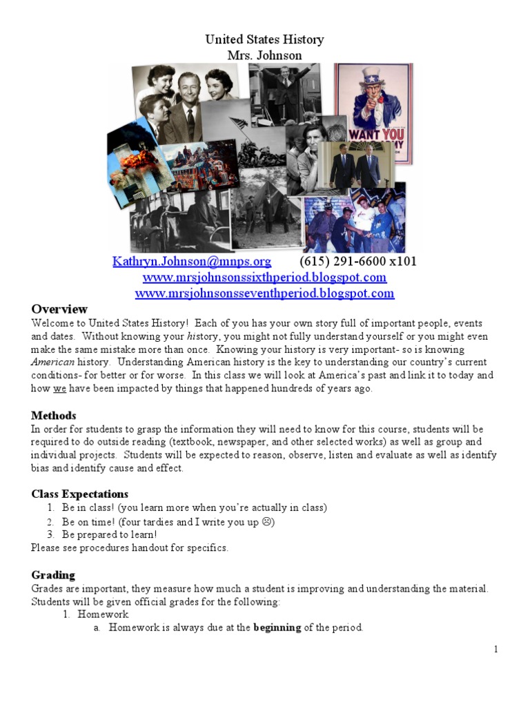 United States History Syllabus | PDF | Homework | Academic Term