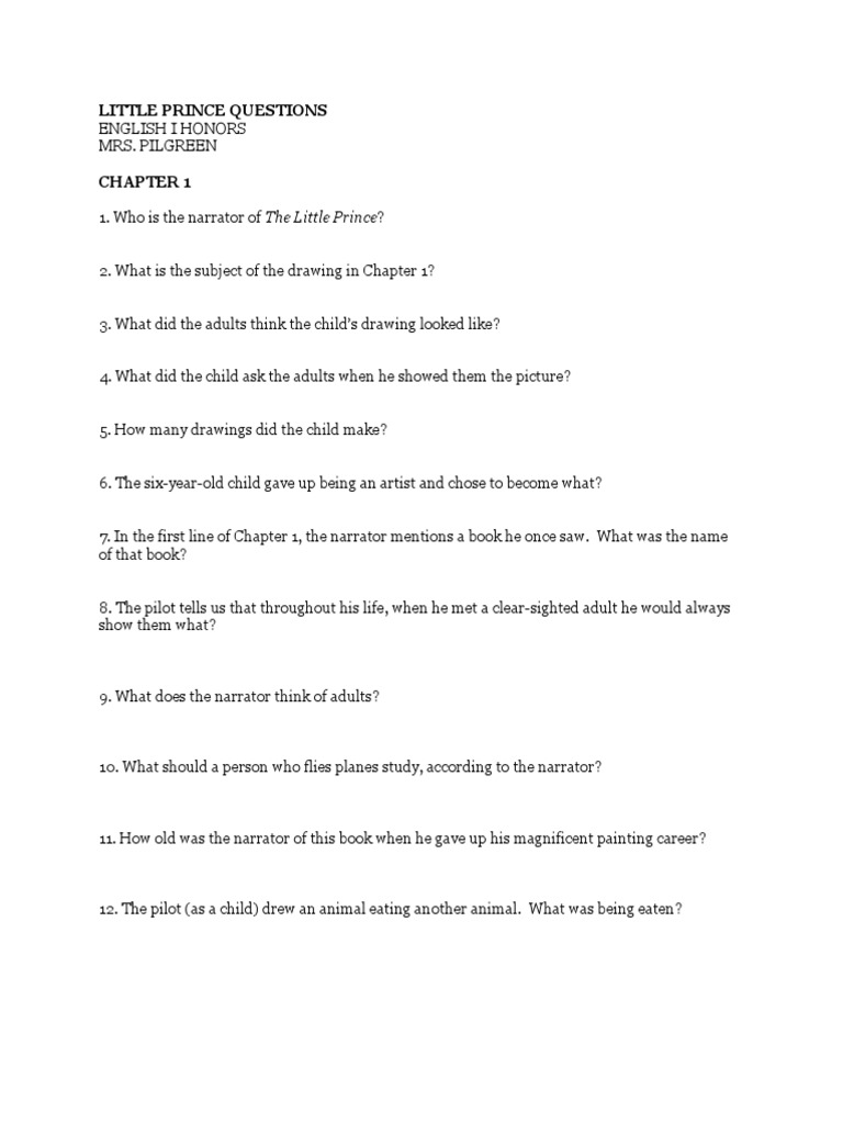 Little Prince Chapter Questions | PDF | The Little Prince