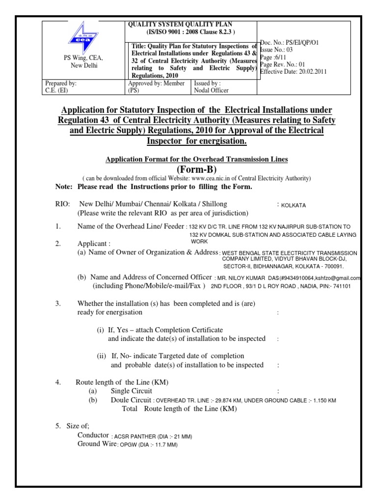 Form - B CEA Line 3 | PDF | Electrical Substation | Electrical Components