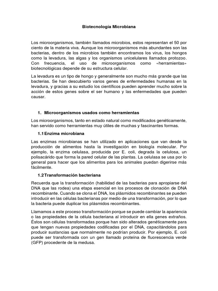 Biotecnología Microbiana | PDF | Microorganismo | ADN recombinante