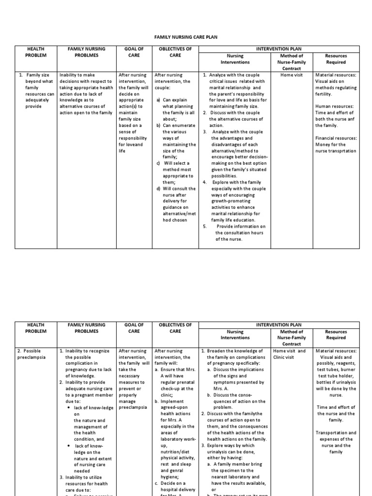 Table 5 Sample Family Nursing Care Plan | PDF | Health Care | Nursing