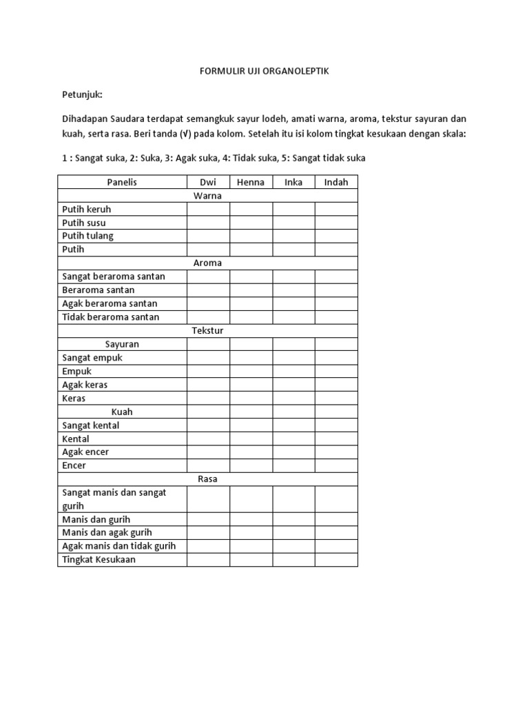 Formulir UJI ORGANOLEPTIK | PDF