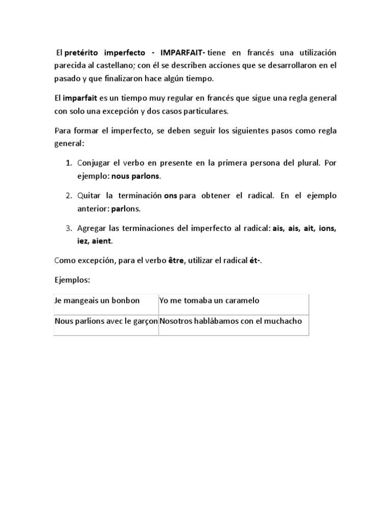 Formación del imperfecto en francés | PDF | Lingüística | Gramática