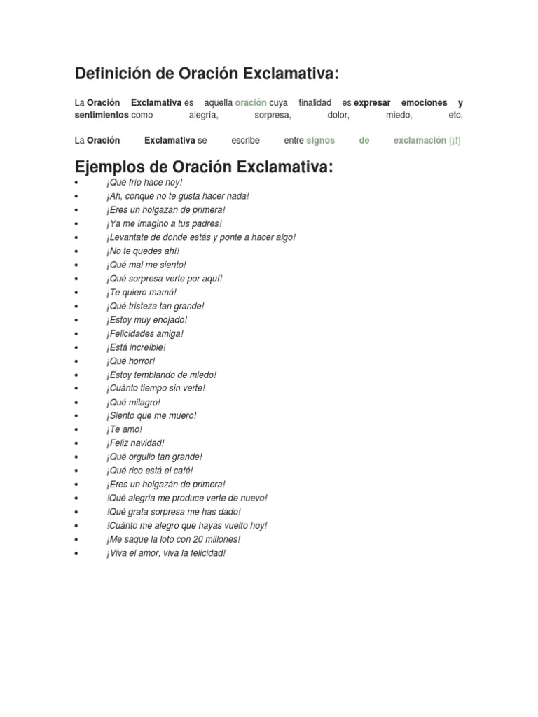 Definición de Oración Exclamativa | PDF | Oración (Lingüística) | Gramática
