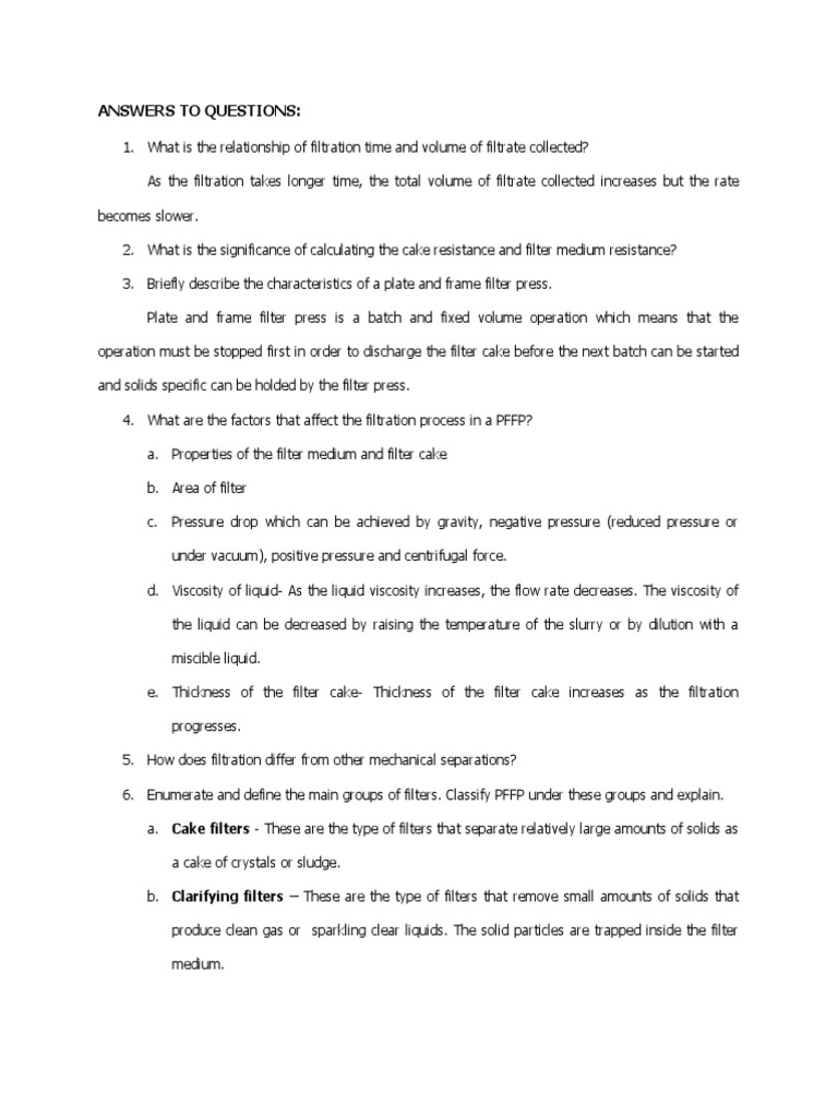 Answers To Questions Expt3 | PDF | Filtration | Liquids