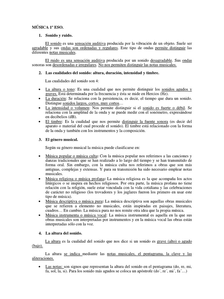 Fundamentos de Música para 1º ESO | PDF | Sonido | Instrumentos de cuerda