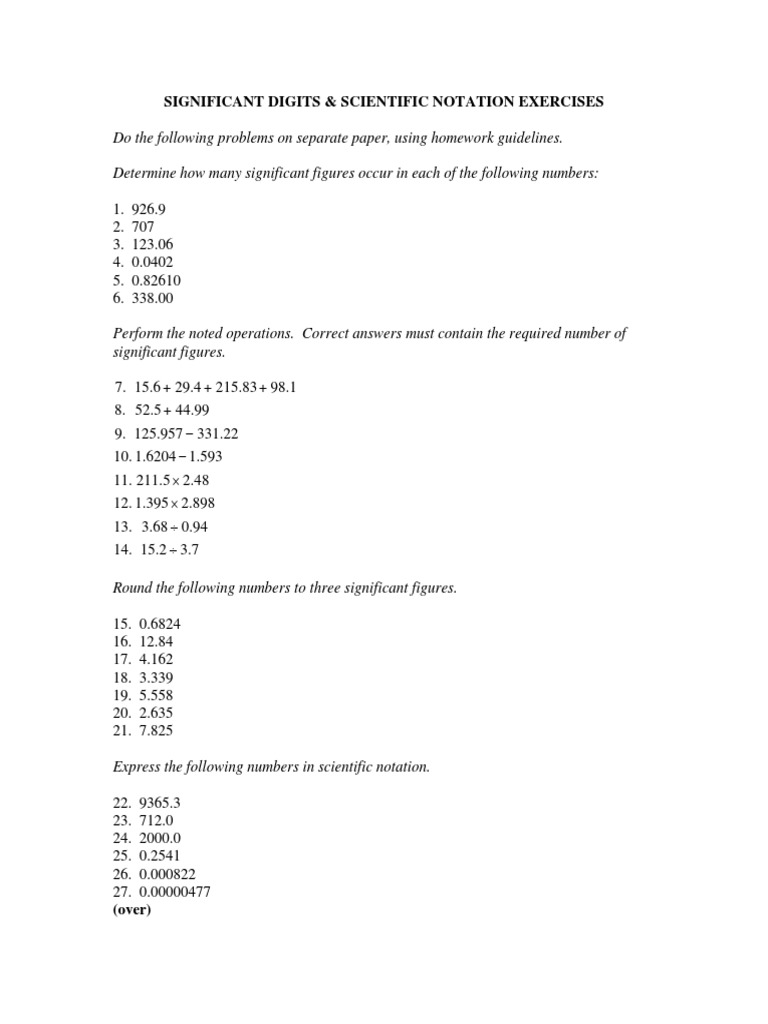 Significant Figures & Scientific Notation Practice | PDF | Significant ...