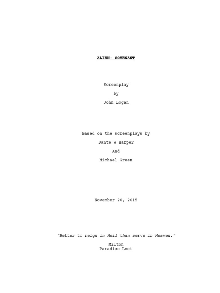 Screenplay Alien Covenant 2015-11-20 | PDF | Aurora | Stars