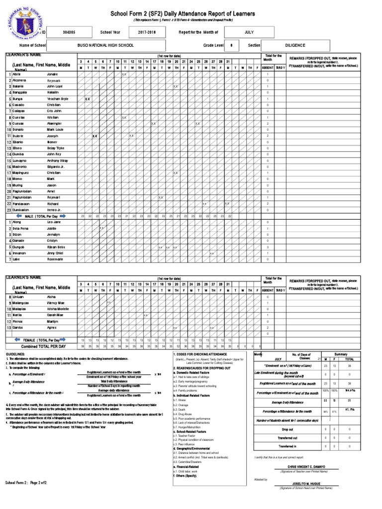 Automated School Form 2 DepEd | Quality Of Life | Psychology ...