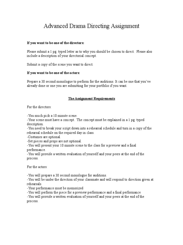 Advanced Drama Directing Assignment | PDF