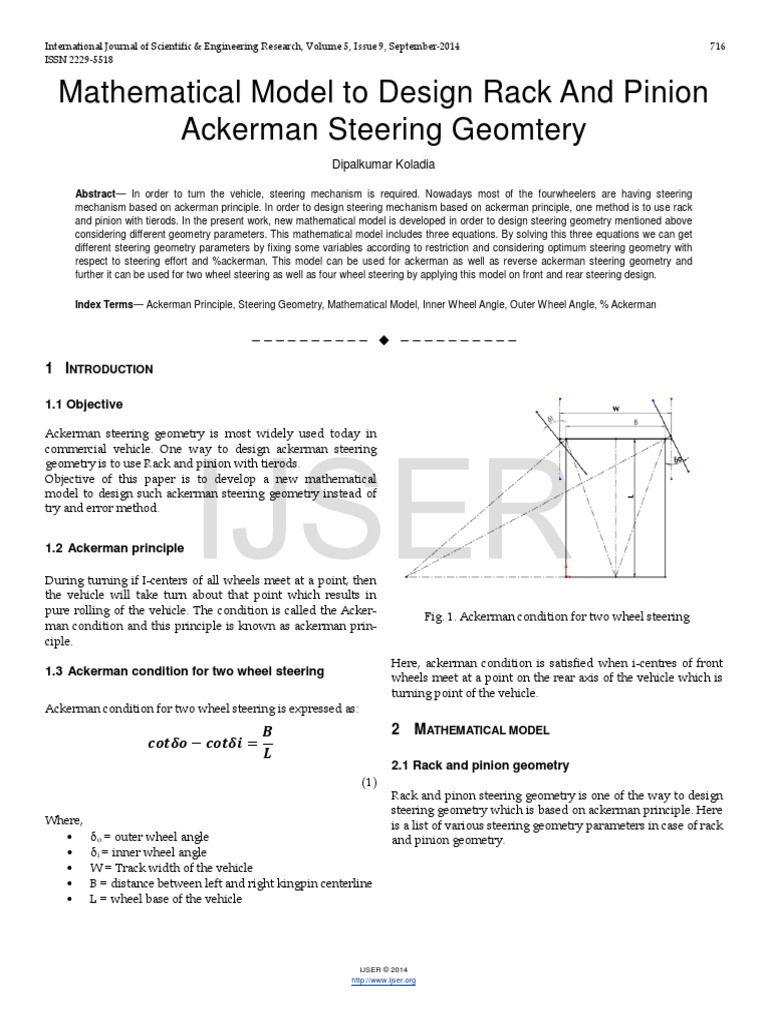 Mathematical Model To Design Rack and Pinion Ackerman Steering Geomtery ...