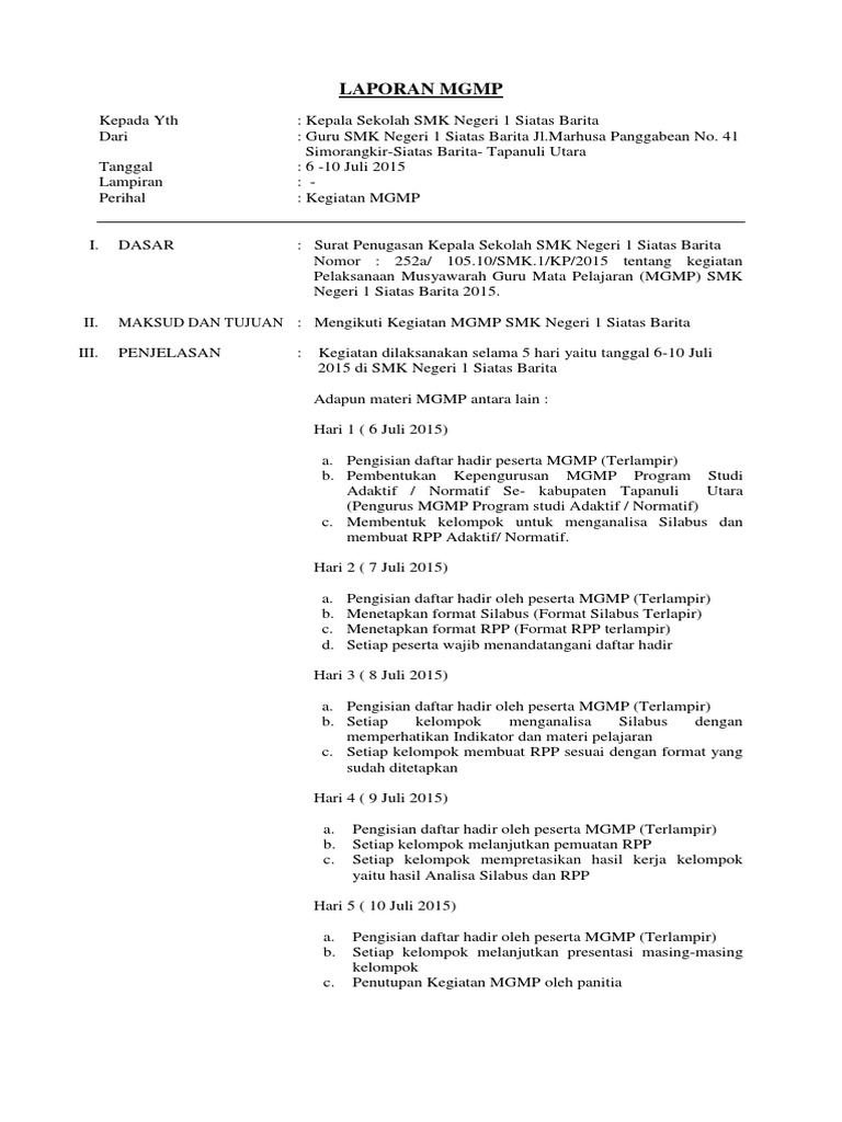 Laporan MGMP | PDF