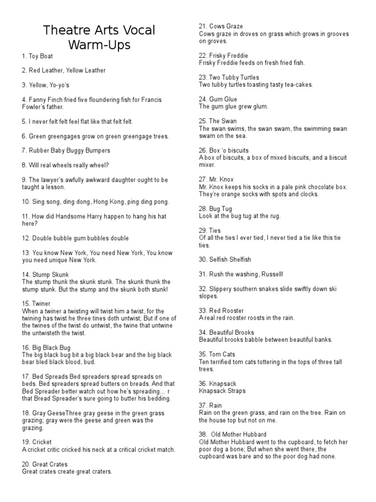 Theatre Arts Vocal Warmups | PDF | Nature