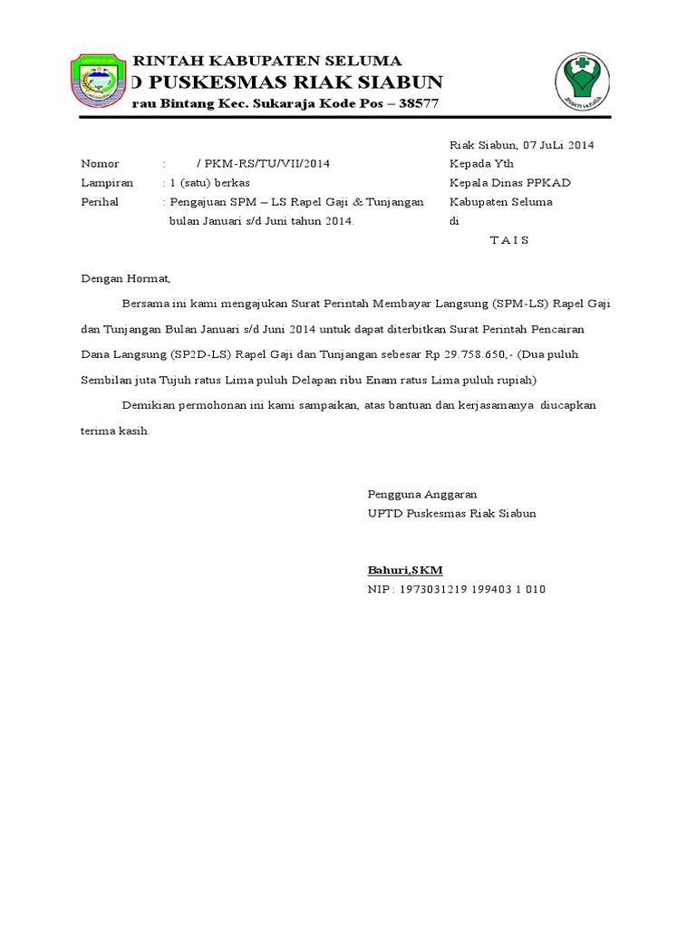 Surat Pengajuan Spm-Ls Rapel | PDF