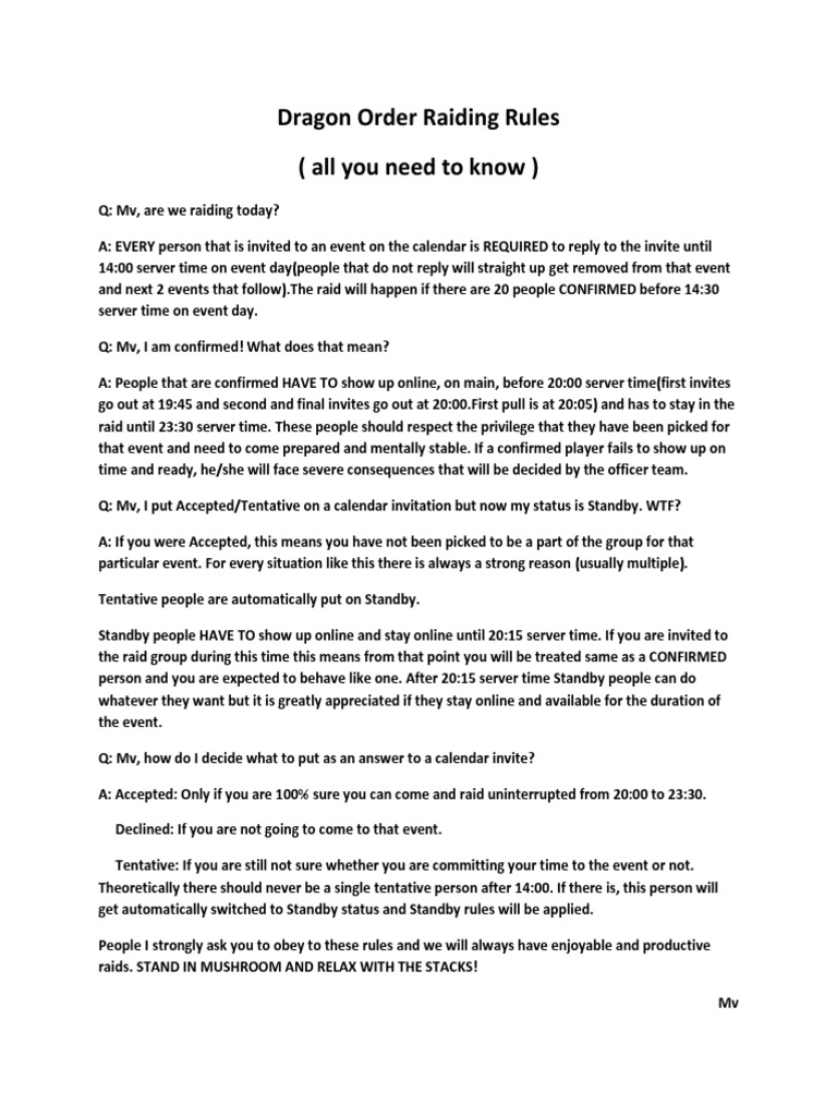 Dragon Order Raiding Rules | PDF
